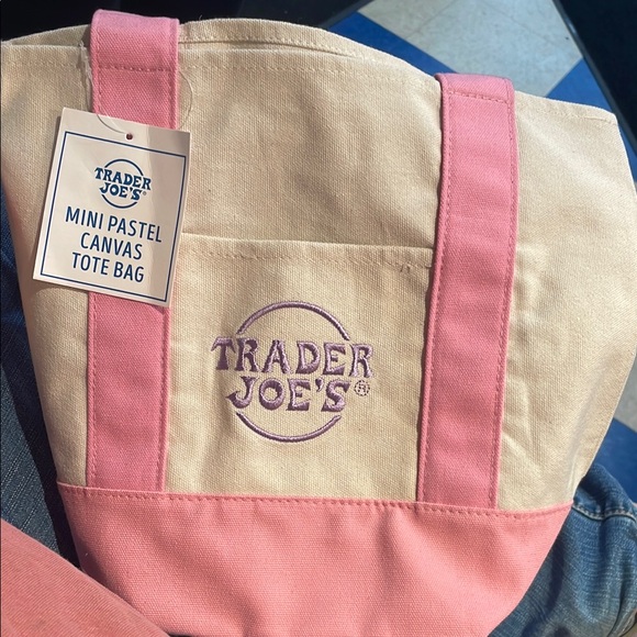 Trader Joe'S | Bags | Trader Joes Pink And Cream Canvas Tote Bag | Poshmark